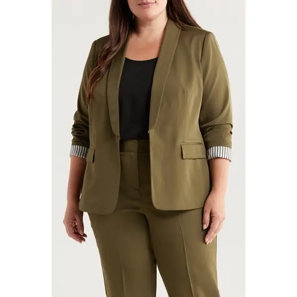 TAHARI ASL Brushed Woven One-button Blazer