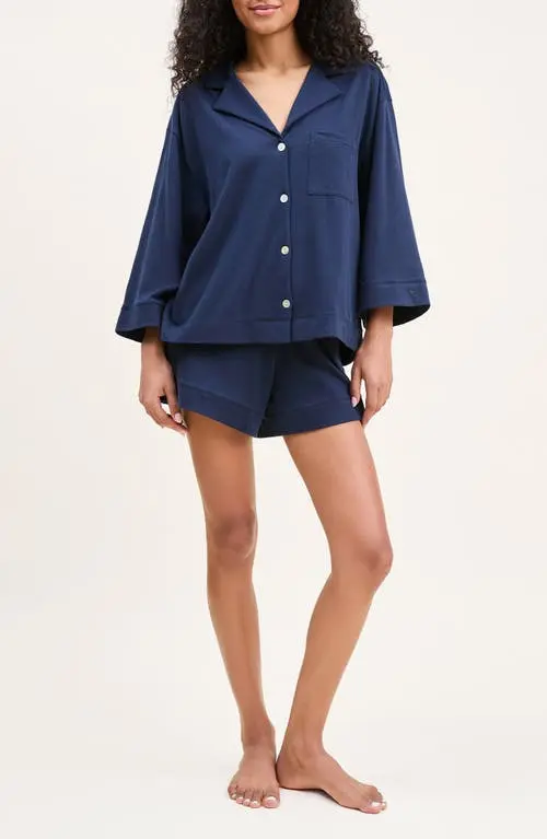 PETITE PLUME Olivia Pima Cotton Short Pajamas - Navy