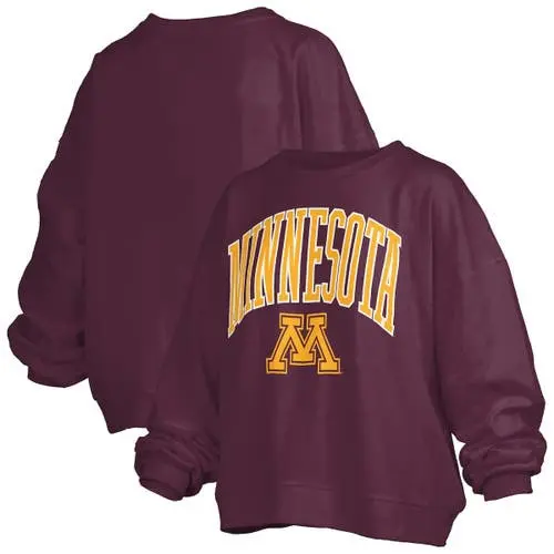 PRESSBOX Minnesota Golden Gophers Janise Arch Over Logo Waist Length Oversized Pullover Sweatshirt - Maroon