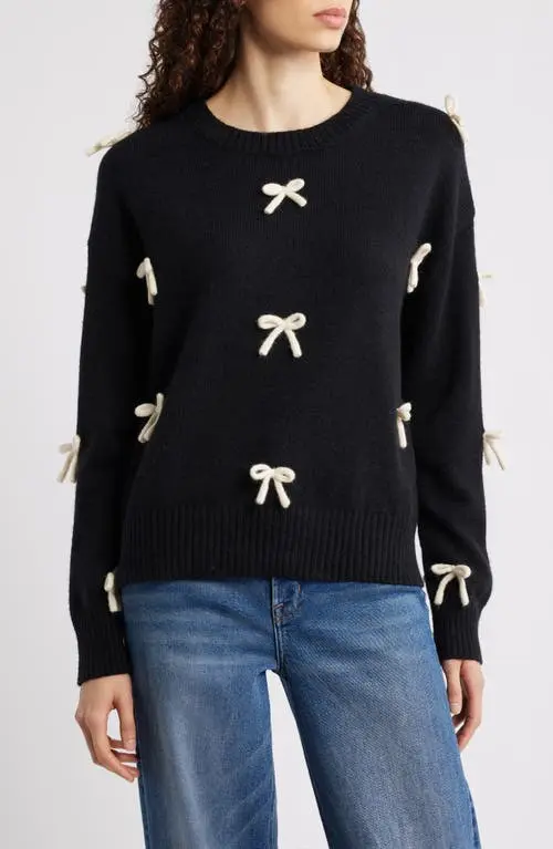 PETAL & PUP Bow Embellished Relaxed Sweater - Black