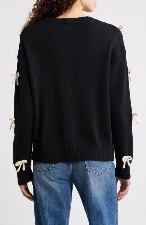 PETAL & PUP Bow Embellished Relaxed Sweater - Black