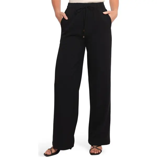PETAL & PUP Tie Waist Wide Leg Crepe Pants