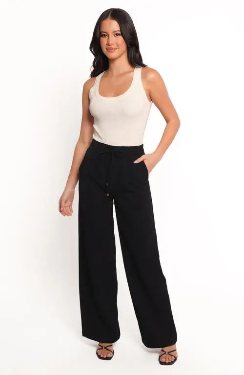 PETAL & PUP Tie Waist Wide Leg Crepe Pants
