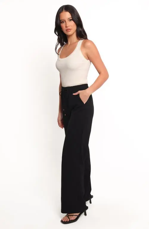PETAL & PUP Tie Waist Wide Leg Crepe Pants