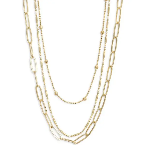 Nordstrom Set Of 2 Enamel Dot Chain Layered Necklaces - White- Gold