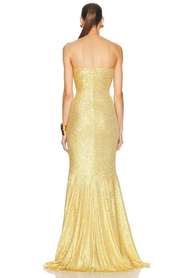 Norma Kamali Strapless Shirred Fishtail Gown - Asparagus
