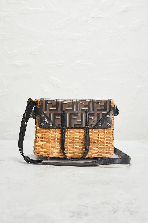 Fendi Wicker Ff Mini Flip Shoulder Bag