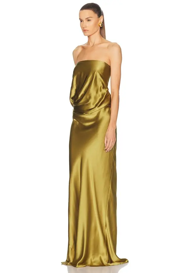 antique gold bridesmaid dresses Strapless Long A-Line Prom Dress with Statement Bow Burgundy / Small main image 1