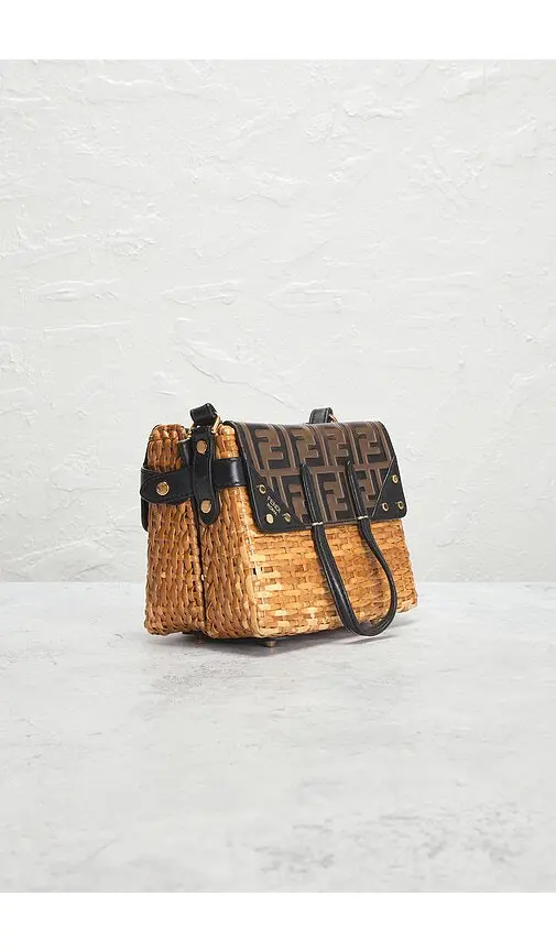 FWRD RENEW Fendi Wicker Ff Mini Flip Shoulder Bag