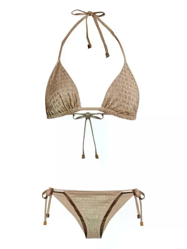 Balmain Logo-embellished Triangle Bikini - Neutrals