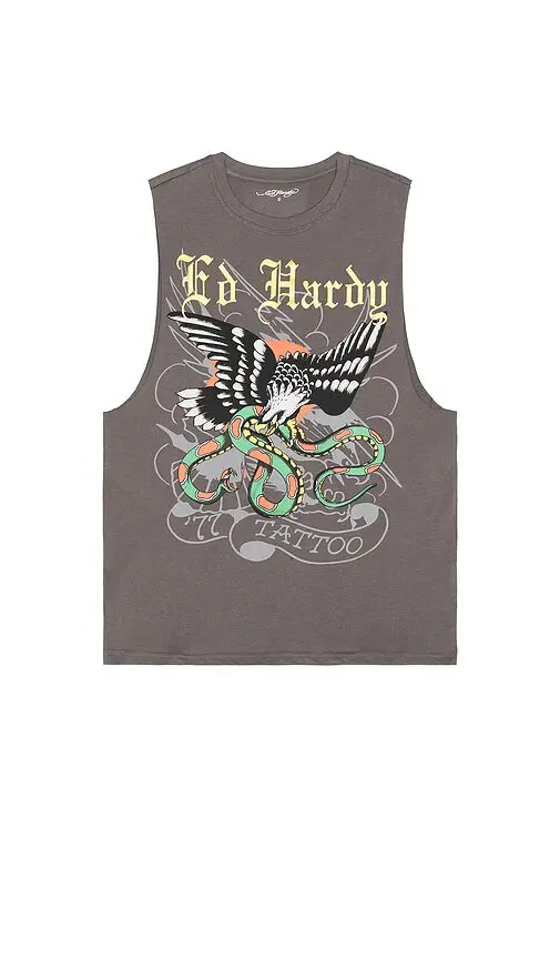 Ed Hardy Eagle Snake Cutoff Tee In Grey