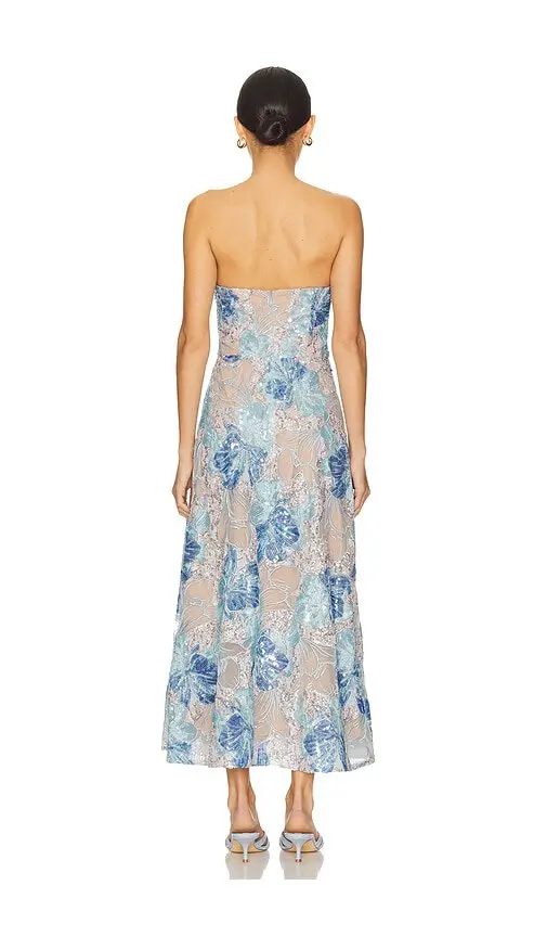 elliatt cali strapless lace midi dress Elliatt Caspian Strapless Jacquard High-Low Midi Dress