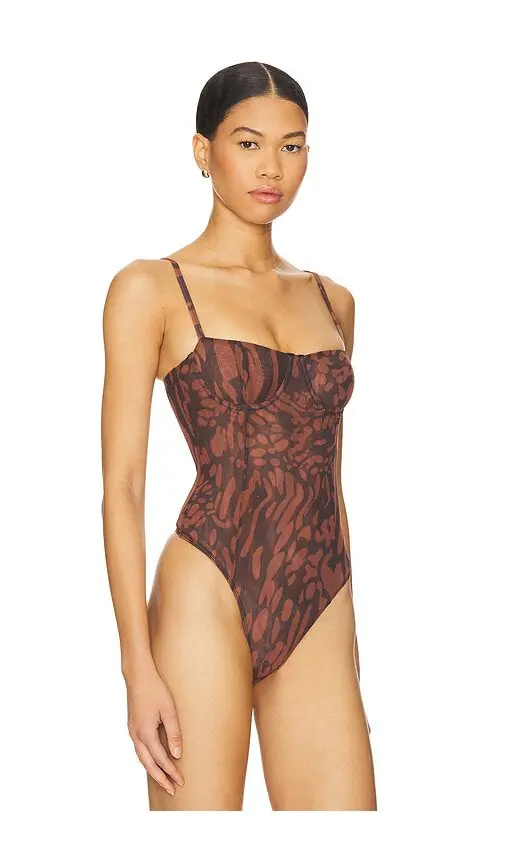 Good American Mesh Bustier Bodysuit - Java Warped Leopard001