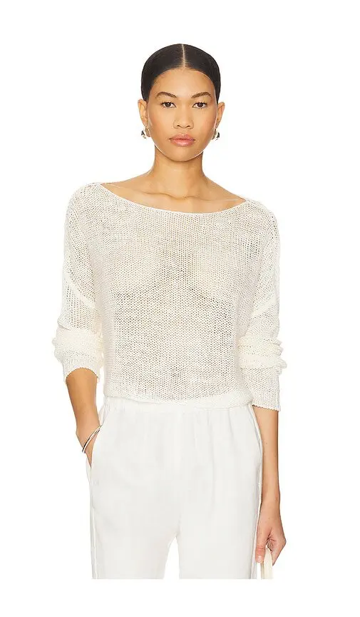 Enza Costa Linen Open Knit Bateau Sweater - White