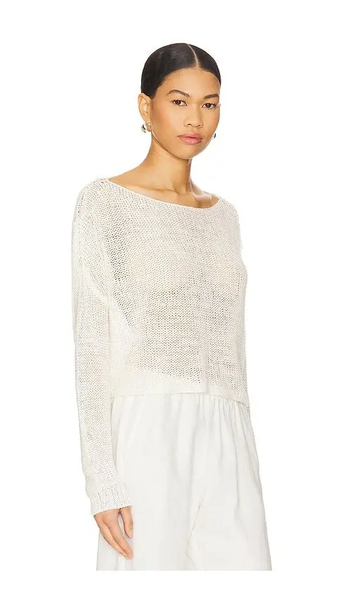 Enza Costa Linen Open Knit Bateau Sweater - White