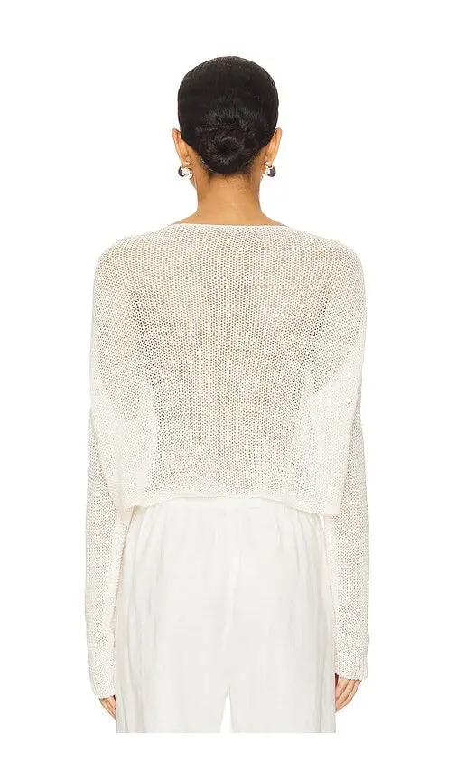 Enza Costa Linen Open Knit Bateau Sweater - White
