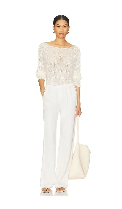 Enza Costa Linen Open Knit Bateau Sweater - White