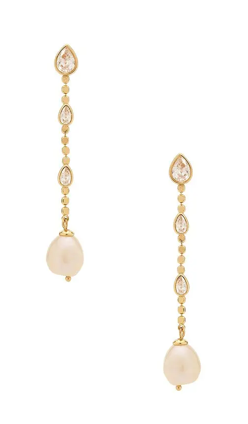 Ettika Pearl And Crystal Linear Earrings - Clear Crystal & Gold