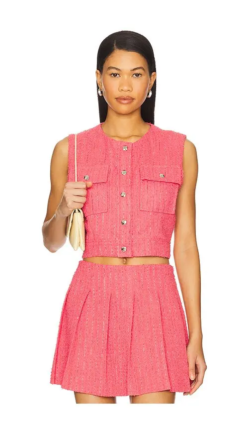 Line & Dot Emmeline Cropped Tweed Top - Watermelon