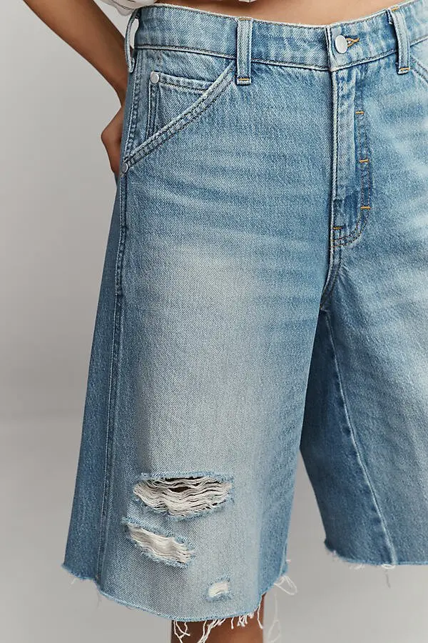 PILCRO Denim Bermuda Shorts With Elastic-back
