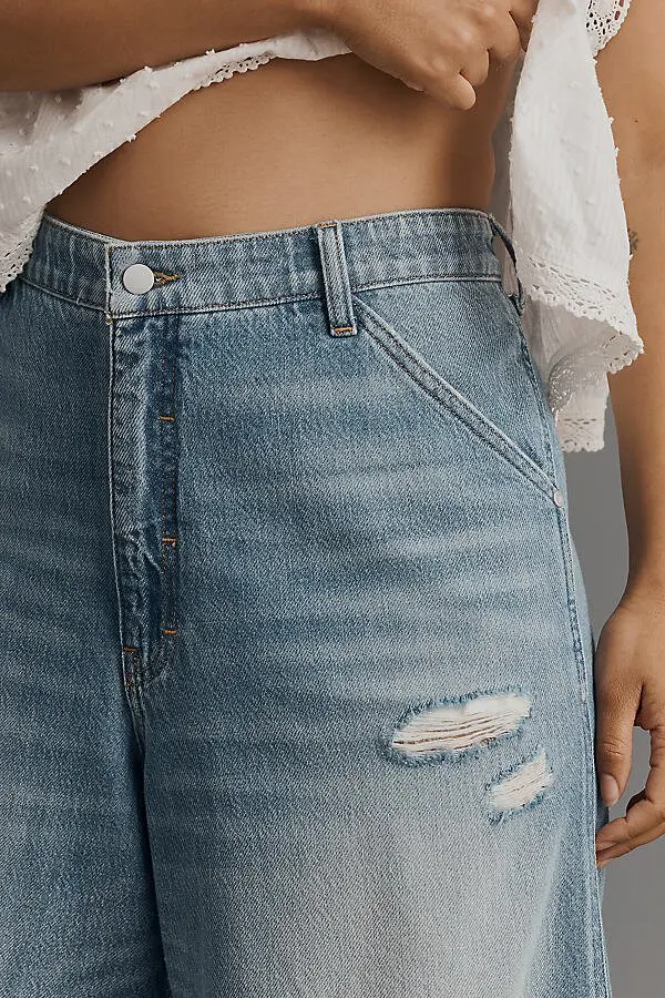 PILCRO Denim Bermuda Shorts With Elastic-back