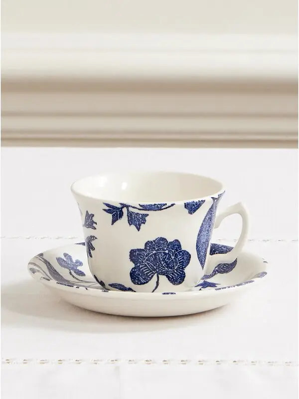 Ralph Lauren Burleigh Garden Vine Floral-print Earthenware Tea Cup And Saucer - White