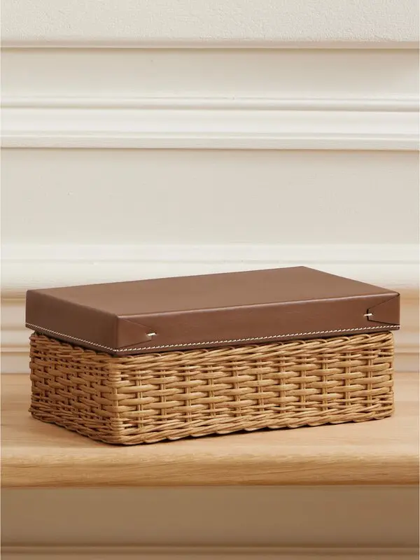 Ralph Lauren Bailey Small Wicker And Embossed Leather Box - Brown