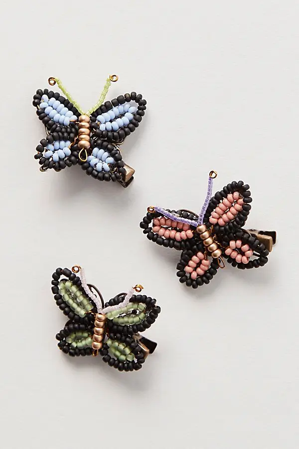 CURRIED MYRRH Kocho Butterfly Hair Clips Set Of 3 - Black With Pastels