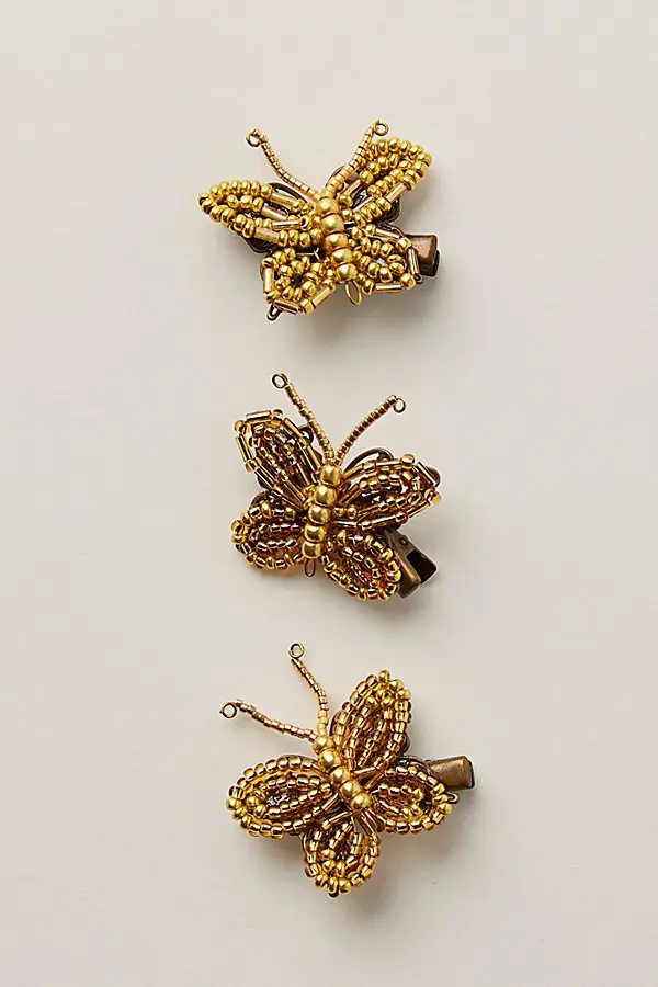 CURRIED MYRRH Kocho Butterfly Hair Clips Set Of 3 - Gold