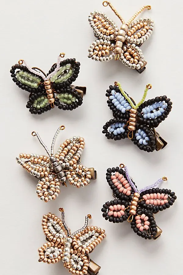 CURRIED MYRRH Kocho Butterfly Hair Clips Set Of 3 - Gold/silver