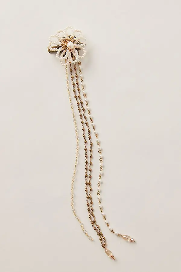 CURRIED MYRRH Enid Beaded Flower Clip - Ivory