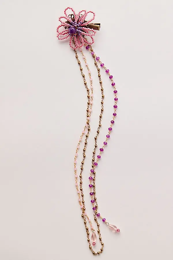CURRIED MYRRH Enid Beaded Flower Clip - Pink