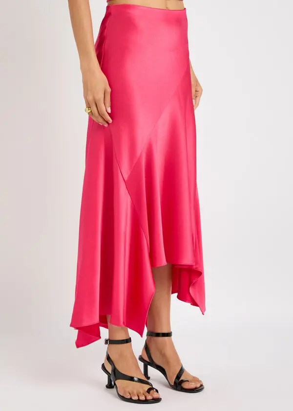 Alice Olivia Asymmetric Satin Midi Slip Skirt Dark Pink