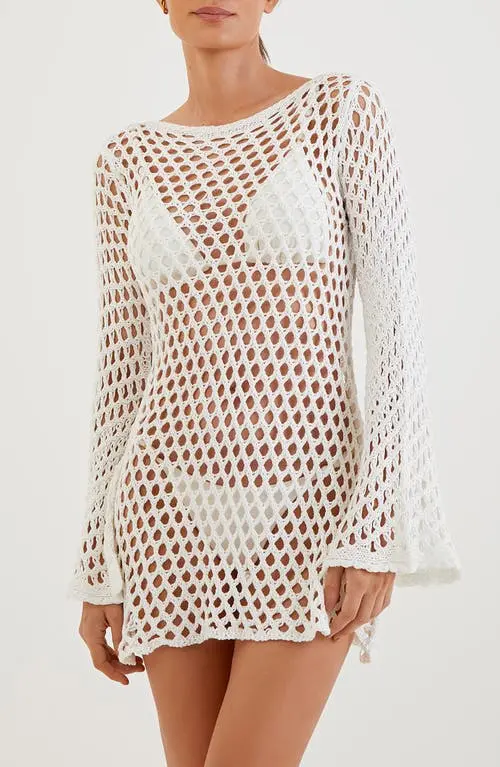 VIX PAULA HERMANNY Belle Crochet Long Sleeve Cover-up Dress - Off White