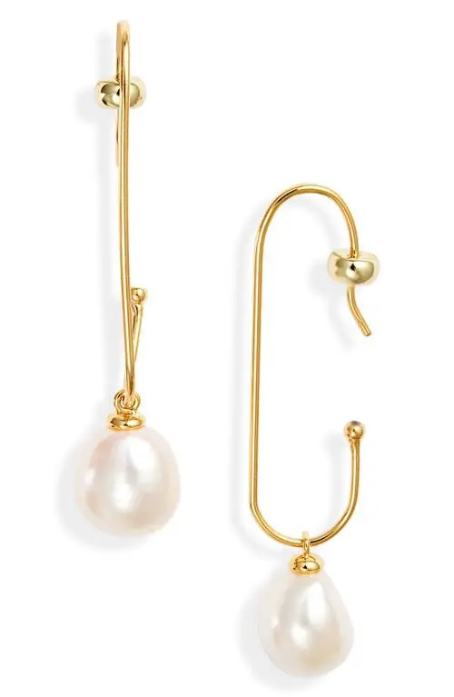 Nordstrom Freshwater Pearl Drop Hook Earrings - 14k Gold Plated