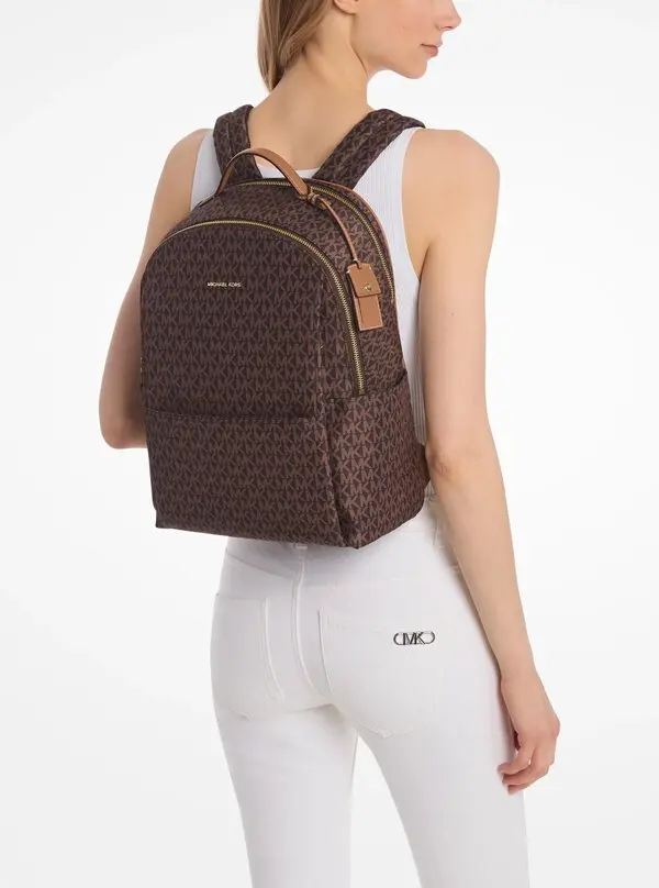 Michael Kors Sable Large Printed Signature Logo Backpack - Brown