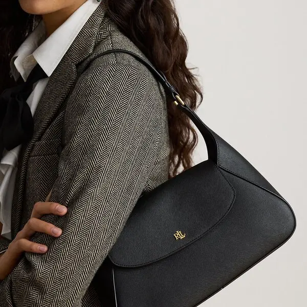 Ralph Lauren Crosshatch Medium Schylar Shoulder Bag - Black