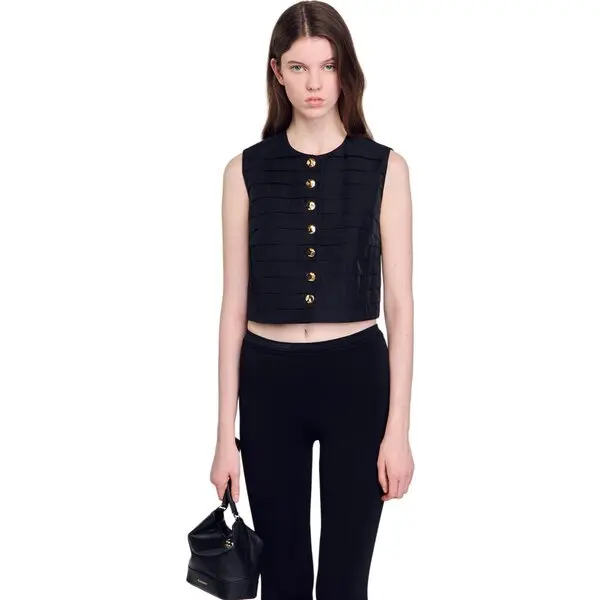 Sandro Pleated Crop Top - Black