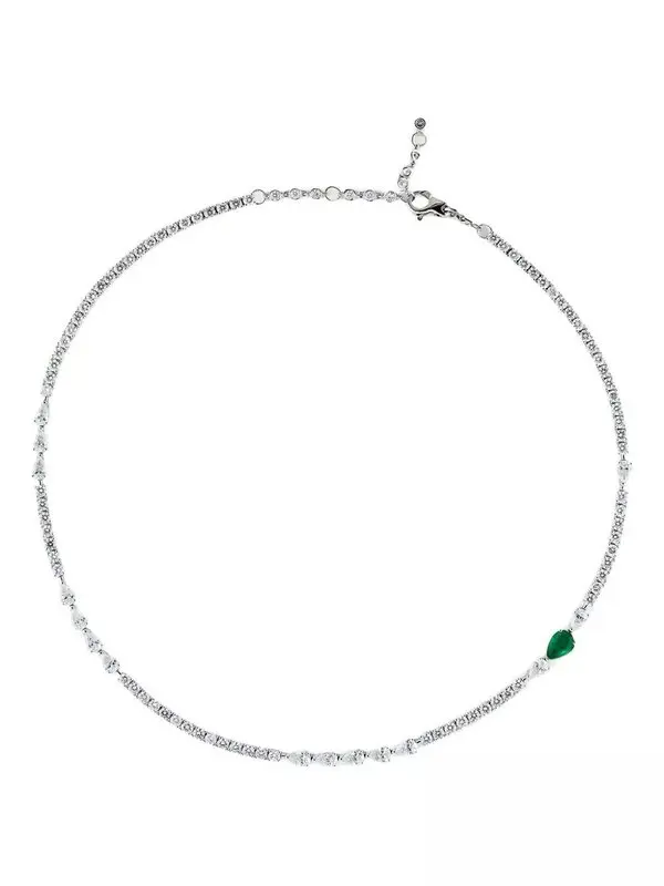 JEWELS AFICIONADO 18k White Gold Diamond And Emerald Tennis Necklace - Silver