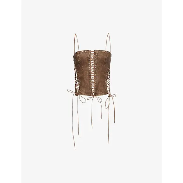 JADED LONDON Odile Lace-up Faux-leather Corset Top - Brown