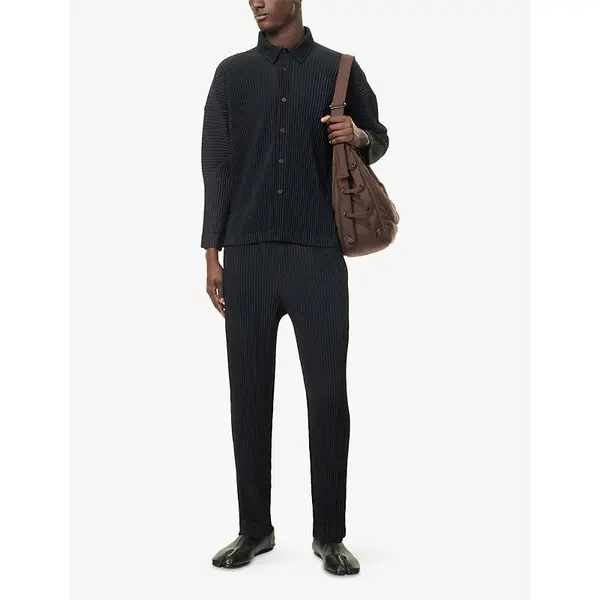Issey Miyake Basics Straight-leg Pleated Knitted Trousers - Black
