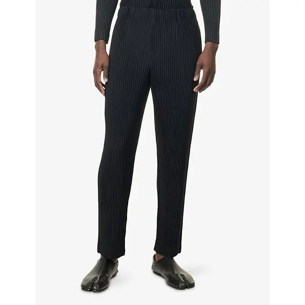 Issey Miyake Basics Straight-leg Pleated Knitted Trousers - Black