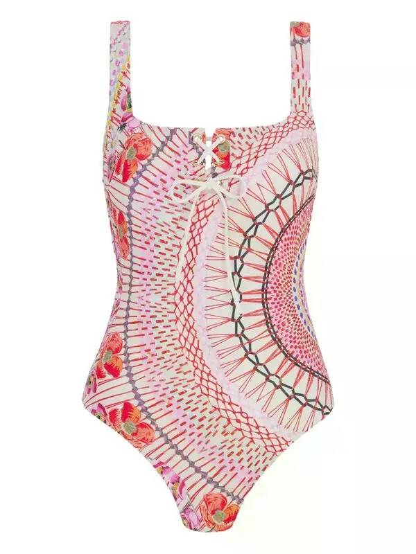 TEMPERLEY LONDON Floral Print Lace-up One-piece Swimsuit - Pink