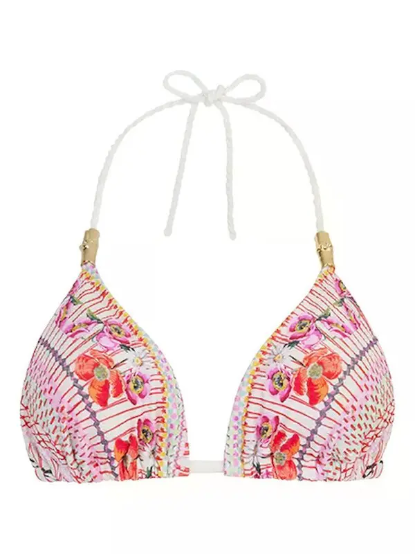 TEMPERLEY LONDON Pomegranate Floral Triangle Bikini Top - Pink