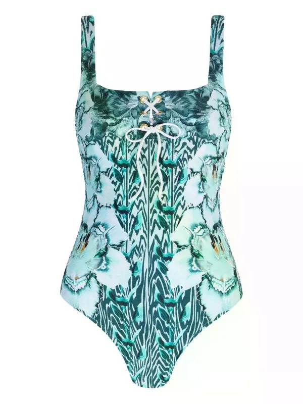 TEMPERLEY LONDON Liana Floral-print Swimsuit - Blue