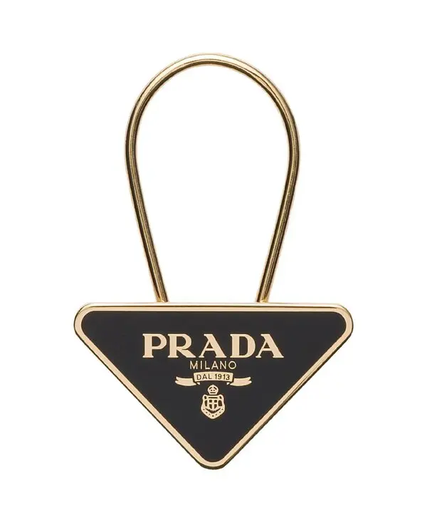 Prada Enameled Metal Key Ring - Black/gold
