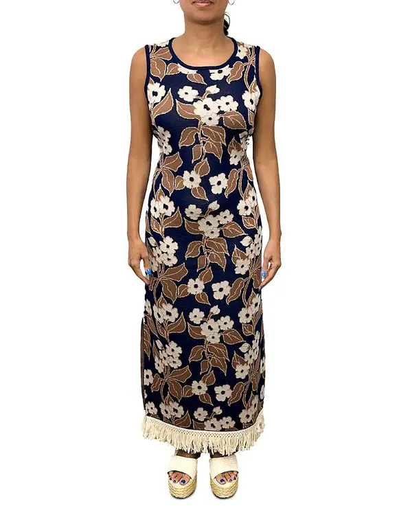 POINT Fringe Column Dress - Navy Combo