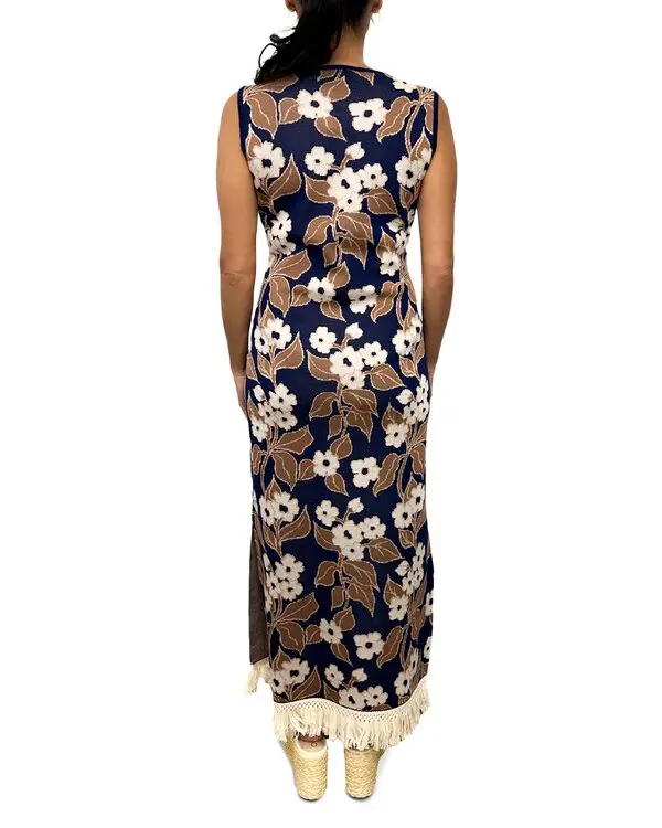 POINT Fringe Column Dress - Navy Combo