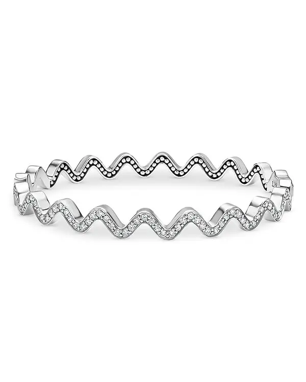 Lagos Sterling Caviar Spark Diamond Wavy Bangle Bracelet - Silver