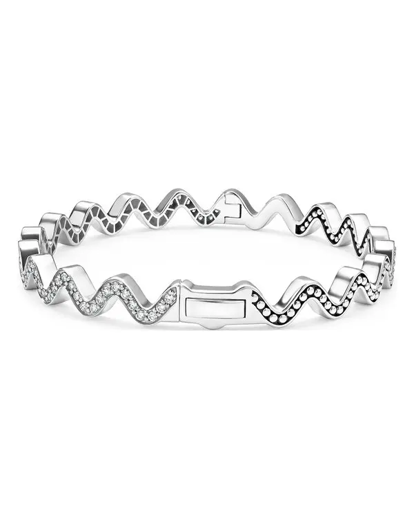 Lagos Sterling Caviar Spark Diamond Wavy Bangle Bracelet
